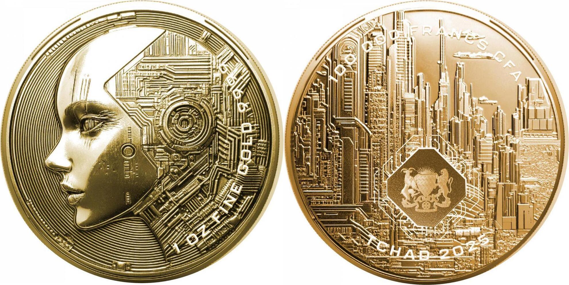 AI 1 Oz Gold Coin 100000 Francs Chad 2025 Prooflike | MA-Shops