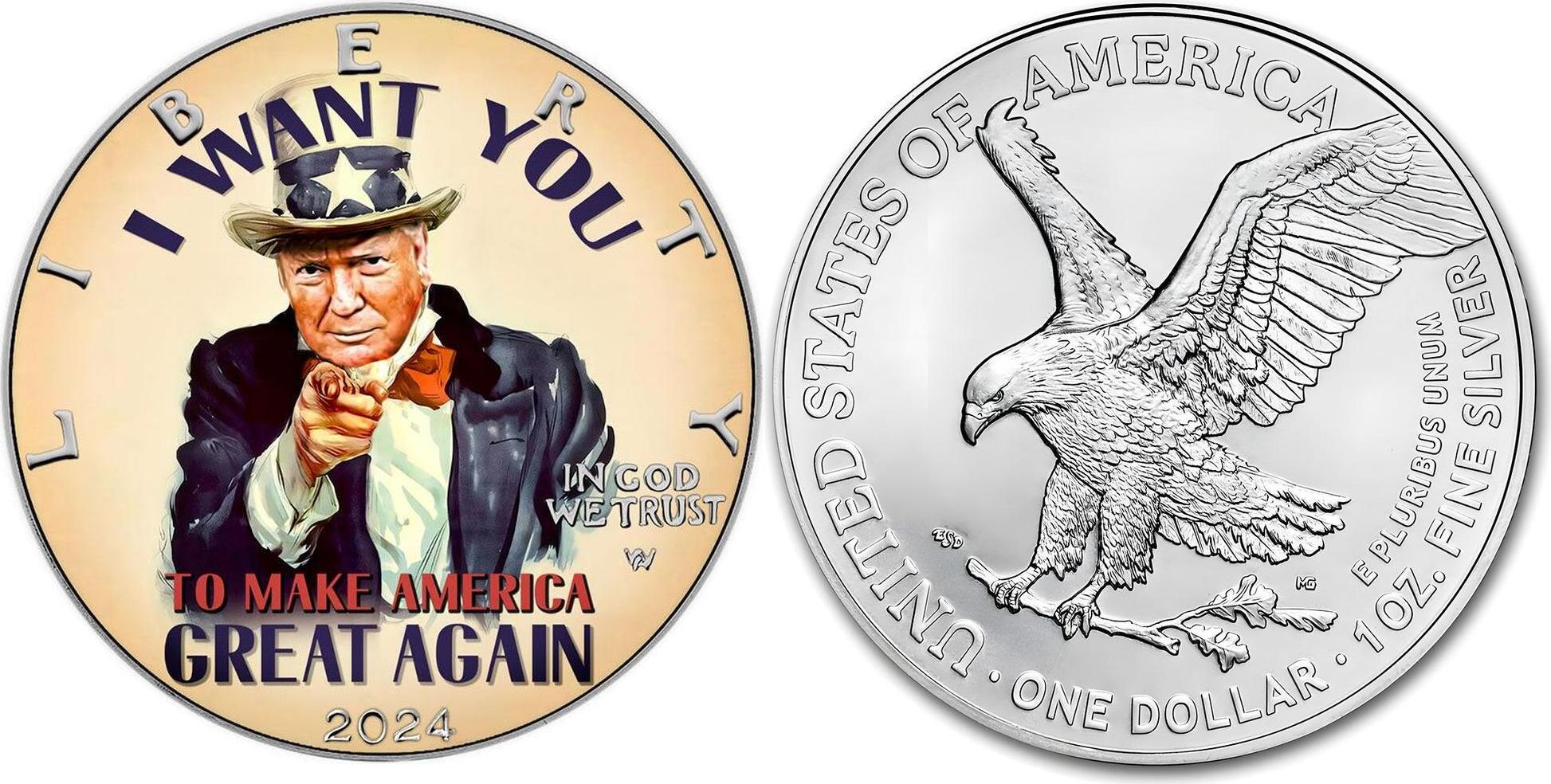 United States 1 Dollar TRUMP WANTS YOU 1 Oz Silver Coin 1$ USA 2024 BU ...