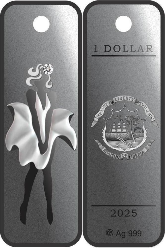 1 Dollar WHITE WIND DRESS Pendant Silver Coin 1$ Liberia 2025 Prooflike ...