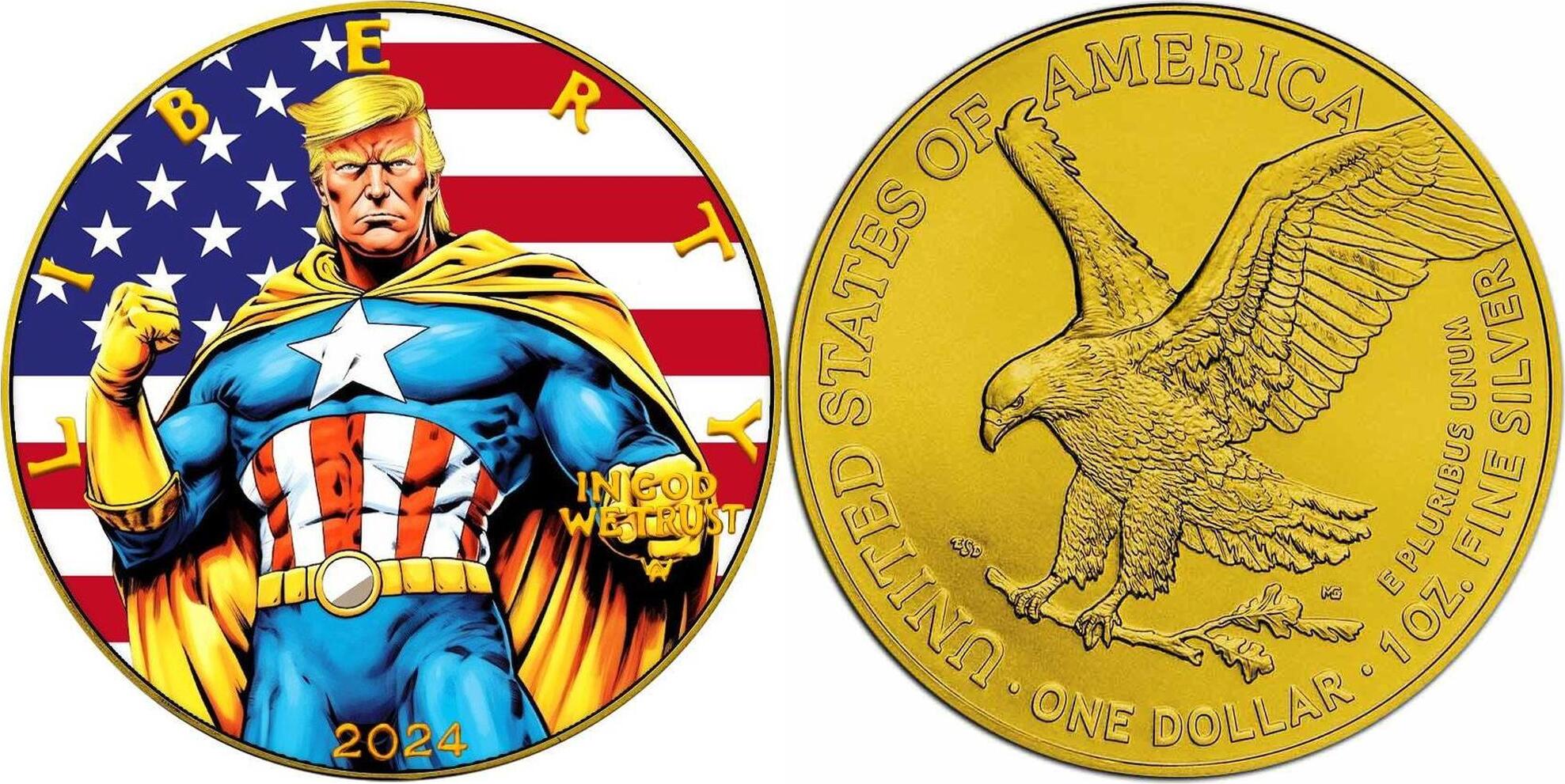 United States 1 Dollar CAPTAIN TRUMP 1 Oz Silver Coin 1$ USA 2024 BU ...
