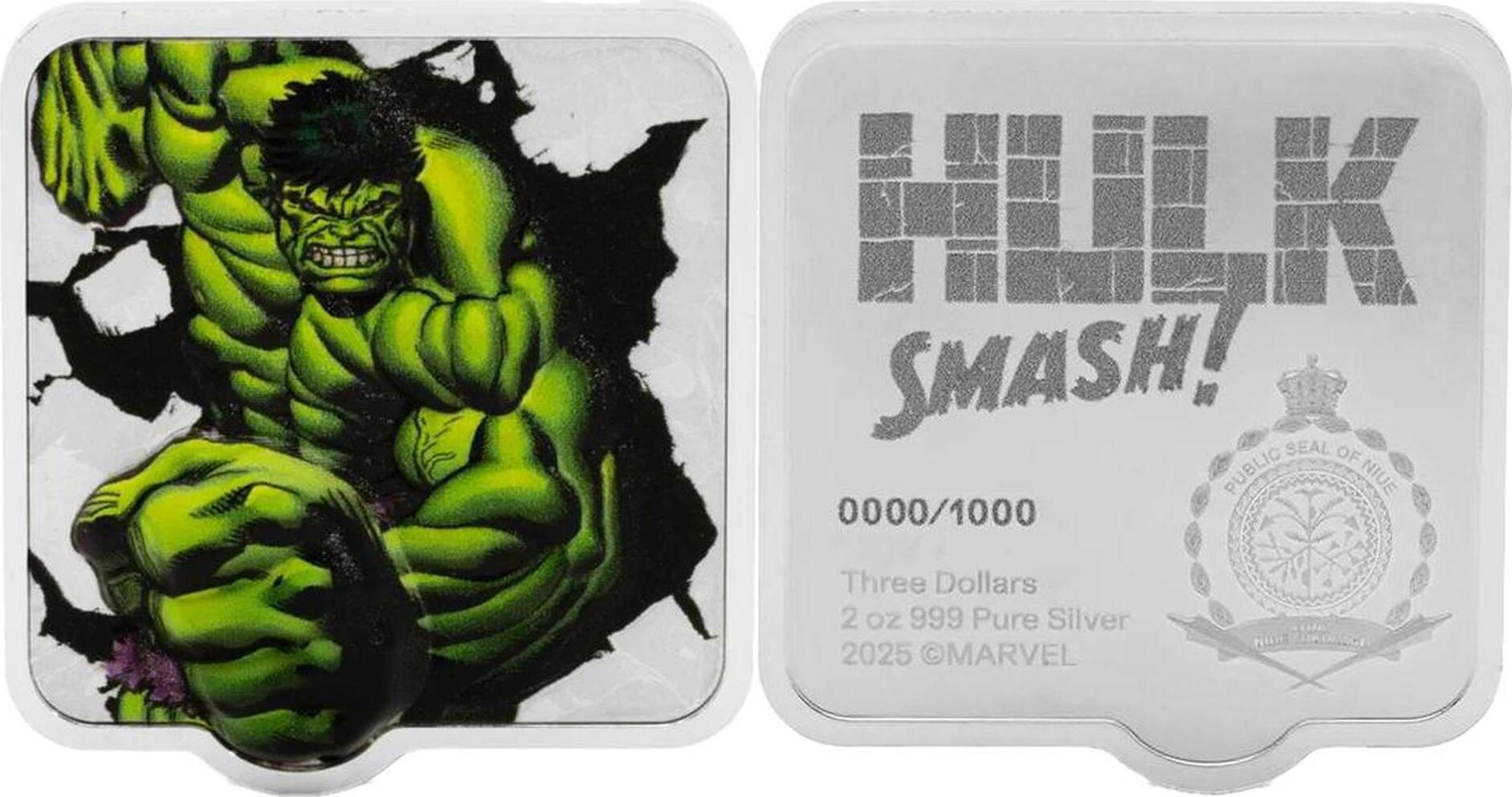 3 Dollars HULK Smash 2 Oz Silver Coin 3$ Niue 2025 Proof | MA-Shops