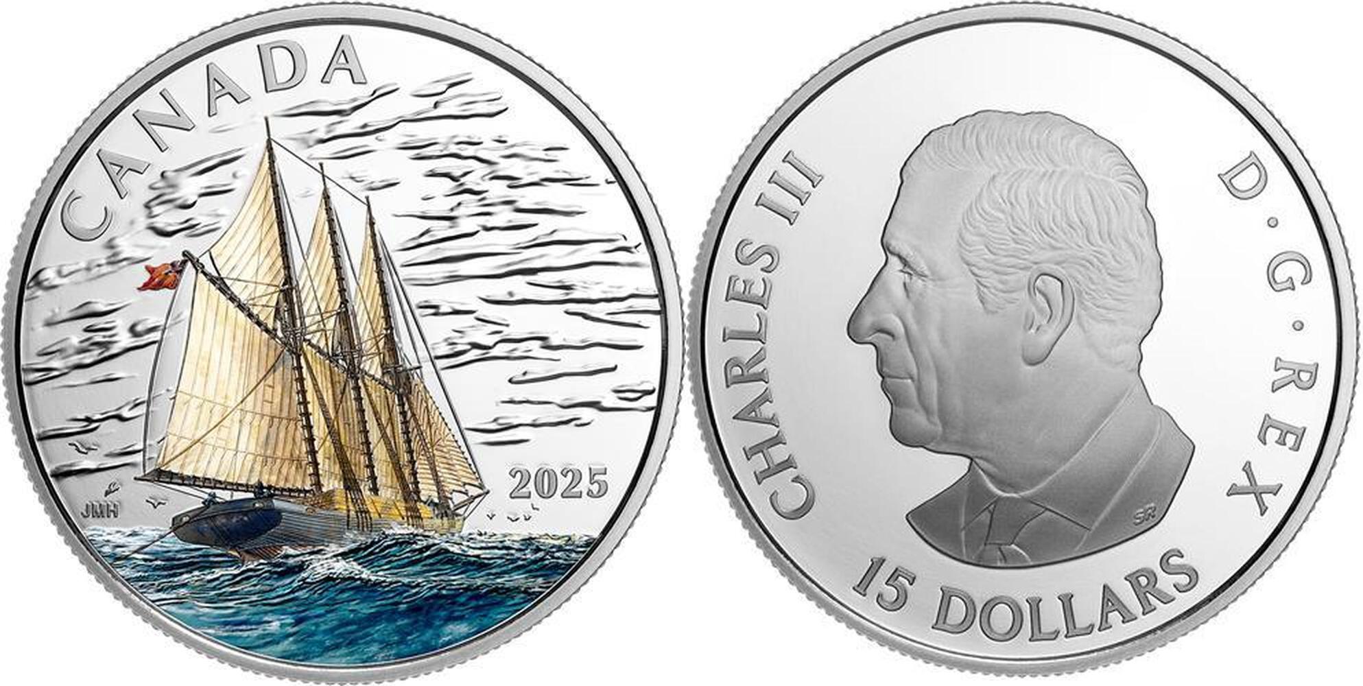 15 Dollars THREE-MASTED SCHOONER Tall Ships Silver Coin 15$ Canada 2025 ...