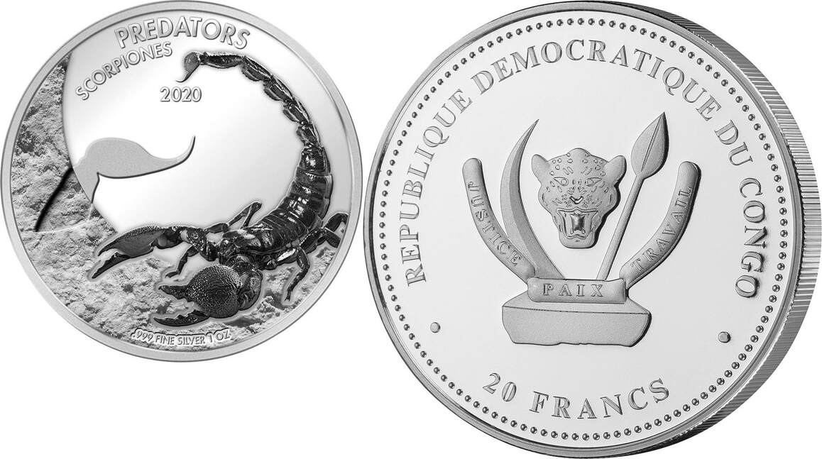 Congo Democratic Republic SCORPION Predators 1 Oz Silver Coin 20 Francs ...