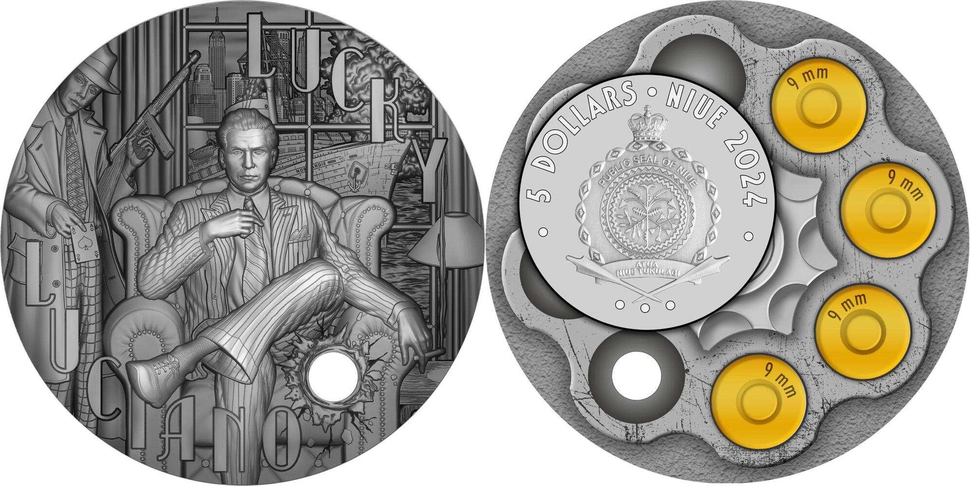 5 Dollars LUCKY LUCIANO The Gangster 2 Oz Silver Coin 5$ Niue 2024 ...