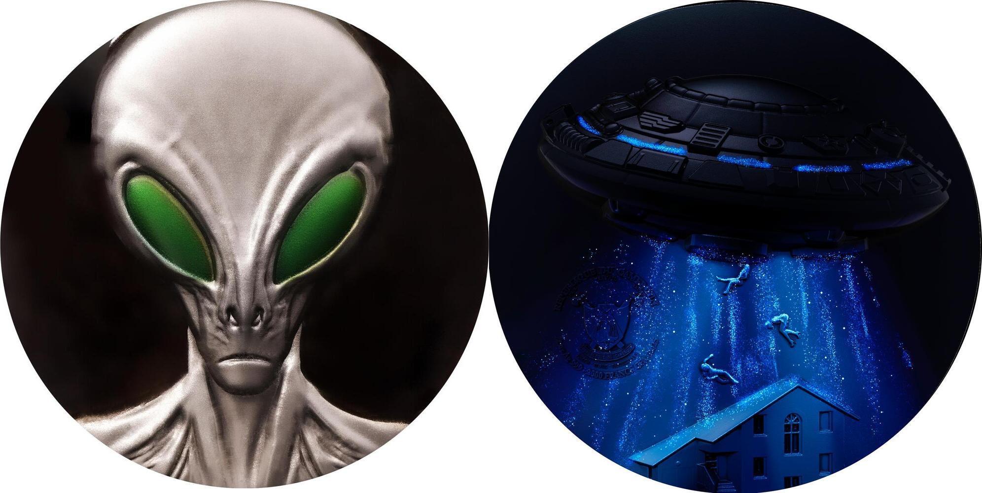 ALIEN We Are Here 2 Oz Silver Coin 2000 Francs Cameroon 2025 Antique ...