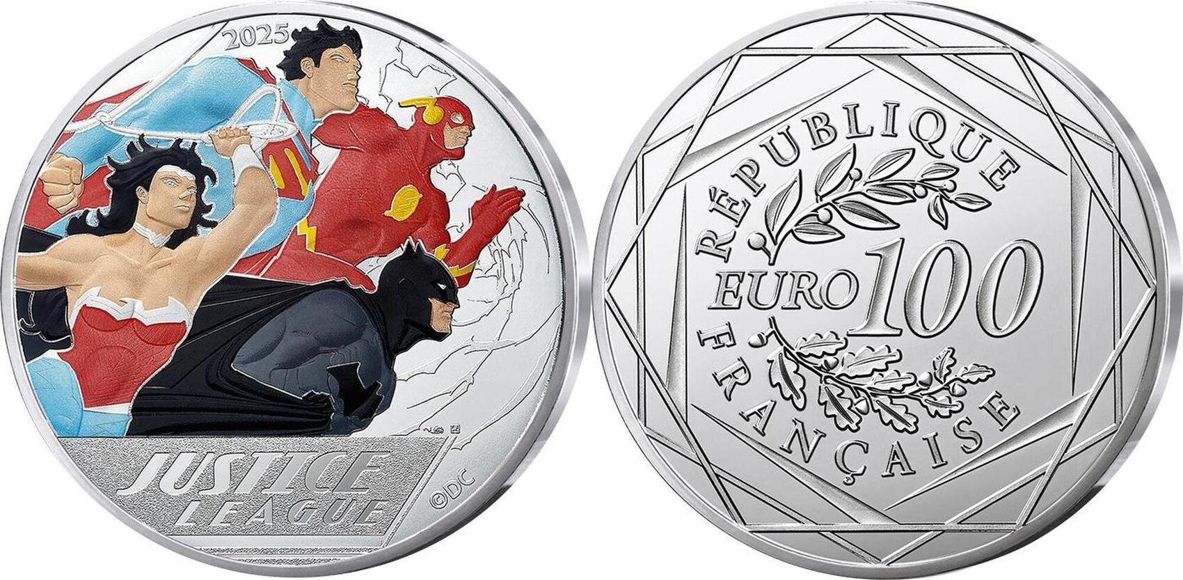 100 Euro JUSTICE LEAGUE DC Comics Silver Coin 100€ Euro France 2025 BU ...