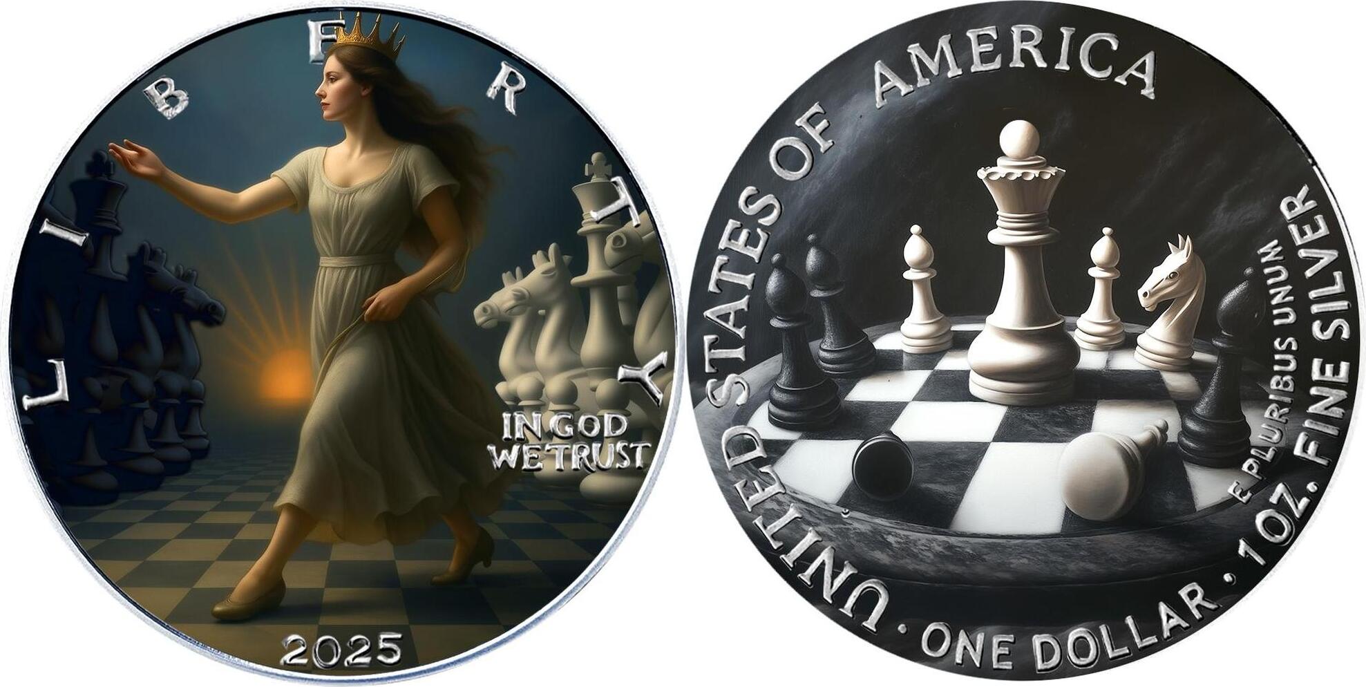 United States 1 Dollar QUEEN OF CHESS 1 Oz Silver Coin 1$ USA 2025 BU ...