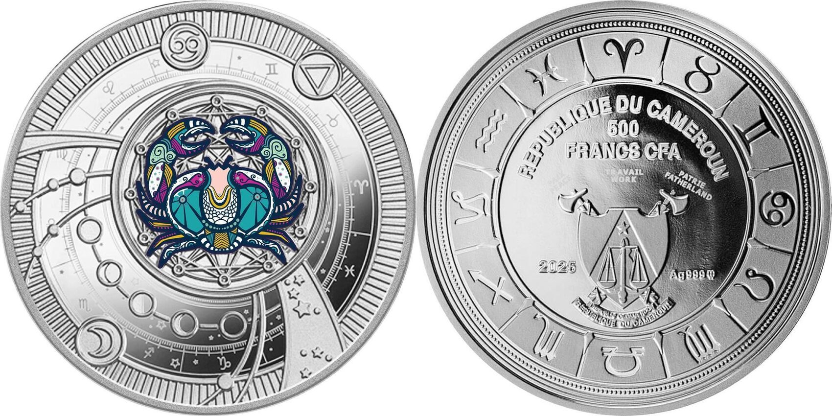 CANCER Pendant Zodiac Signs 2025 Silver Coin 500 Francs Cameroon 2025 ...