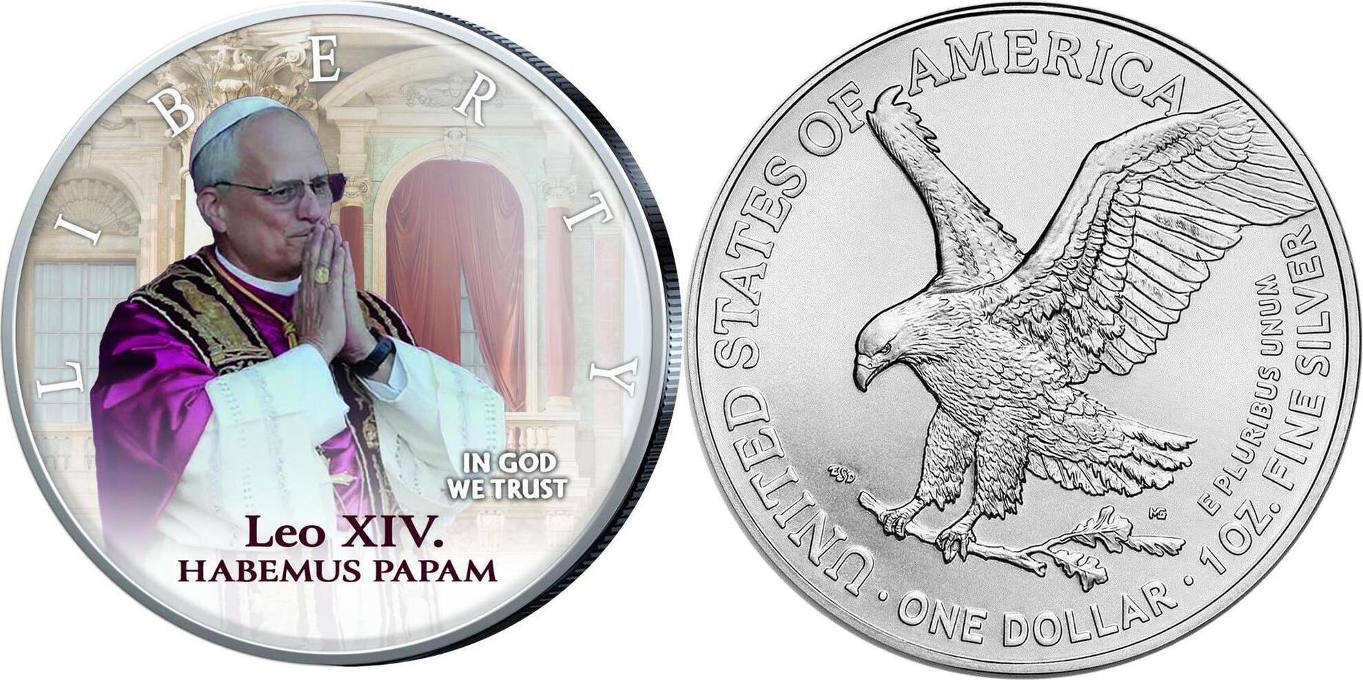 United States 1 Dollar POPE LEO XIV 1 Oz Silver Coin 1$ USA 2025 BU ...