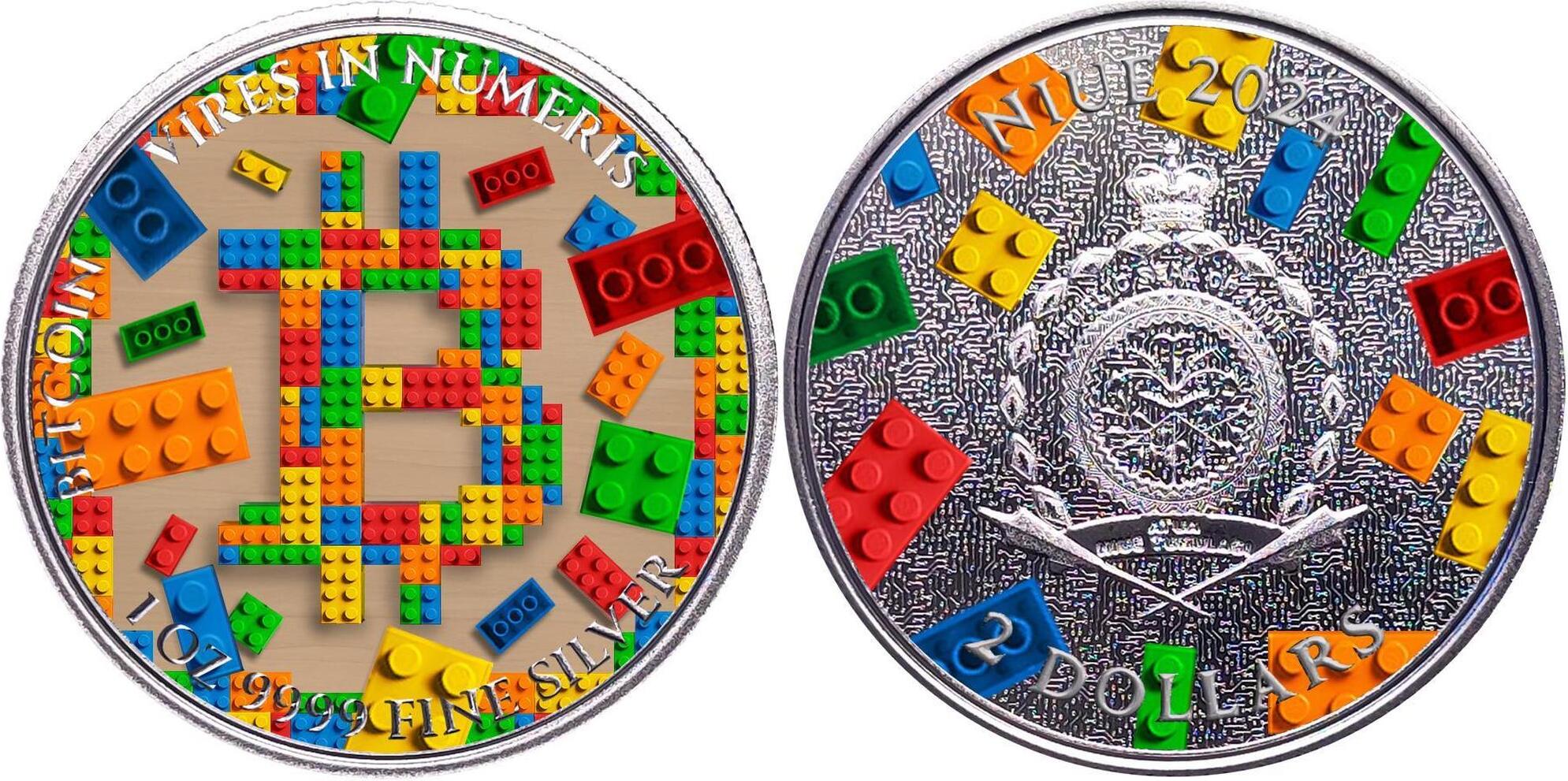 2 Dollars BITBRICKS Bitcoin 1 Oz Silver Coin 2$ Niue 2024 BU - Brilliant Uncirculated | MA-Shops