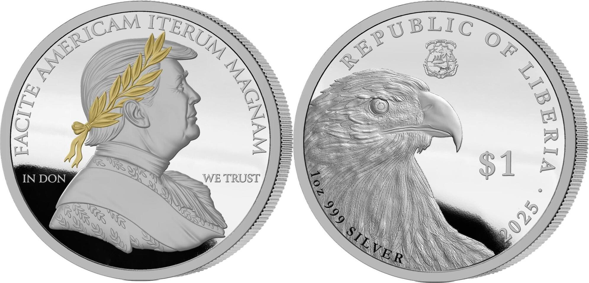 1 Dollar TRUMP Caesar 1 Oz Silver Coin 1$ Liberia 2025 Antique Finish ...
