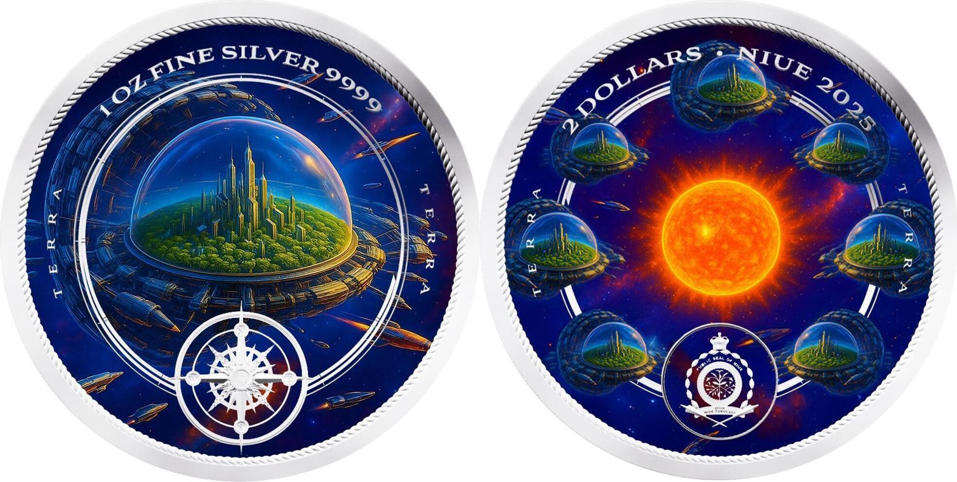 2 Dollars TERRA FUTURUM Life Beyond the Blue Planet Terra 1 Oz Silver ...