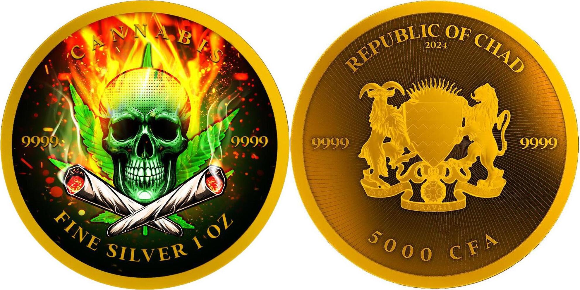 SMOKER SKULL 1 Oz Silver Coin 5000 Francs Chad 2024 Antique Finish | MA ...