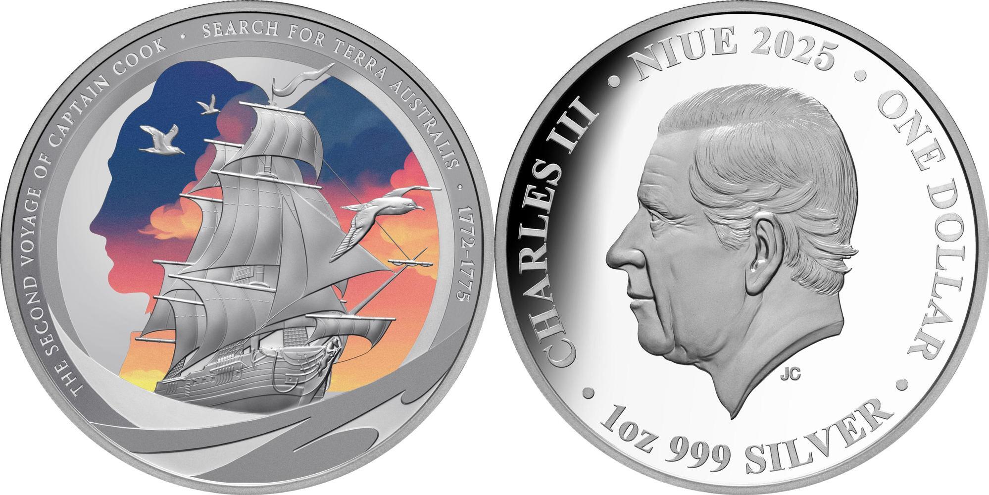 1 Dollar CAPTAIN COOK The Search for Terra Australis 1 Oz Silver Coin 1 ...