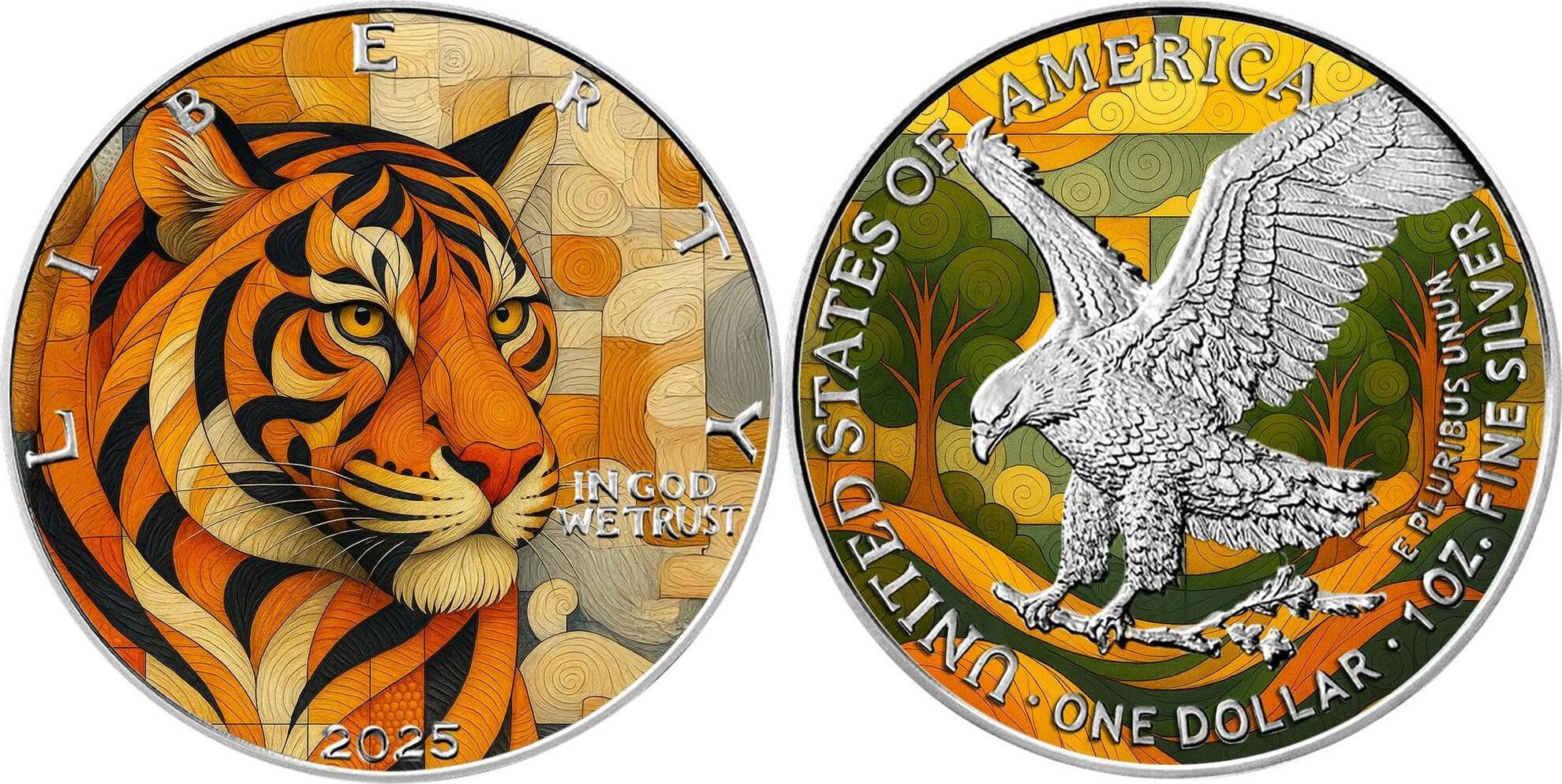 United States 1 Dollar TIGER Picasso Untamed 1 Oz Silver Coin 1$ USA ...