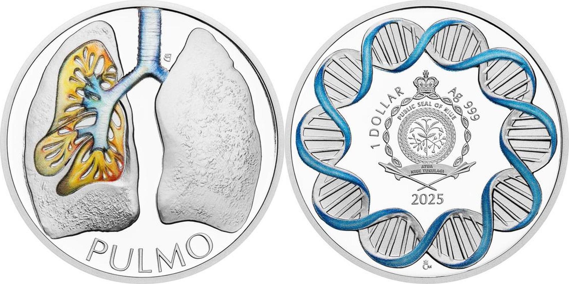 1 Dollar LUNGS Human Body 1 Oz Silver Coin 1$ Niue 2025 Proof | MA-Shops