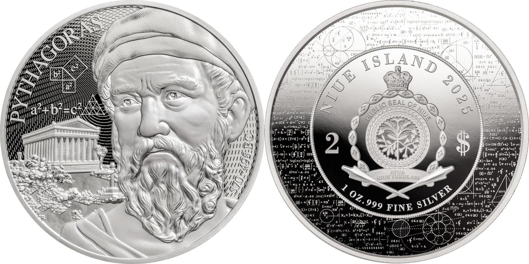 2 Dollars PYTHAGORAS Science Explained 1 Oz Silver Coin 2$ Niue 2025 ...