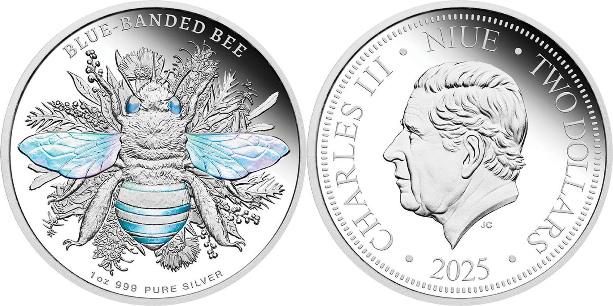 2 Dollars BLUE-BANDED BEE Australian Native Bees 1 Oz Silver Coin 2 ...