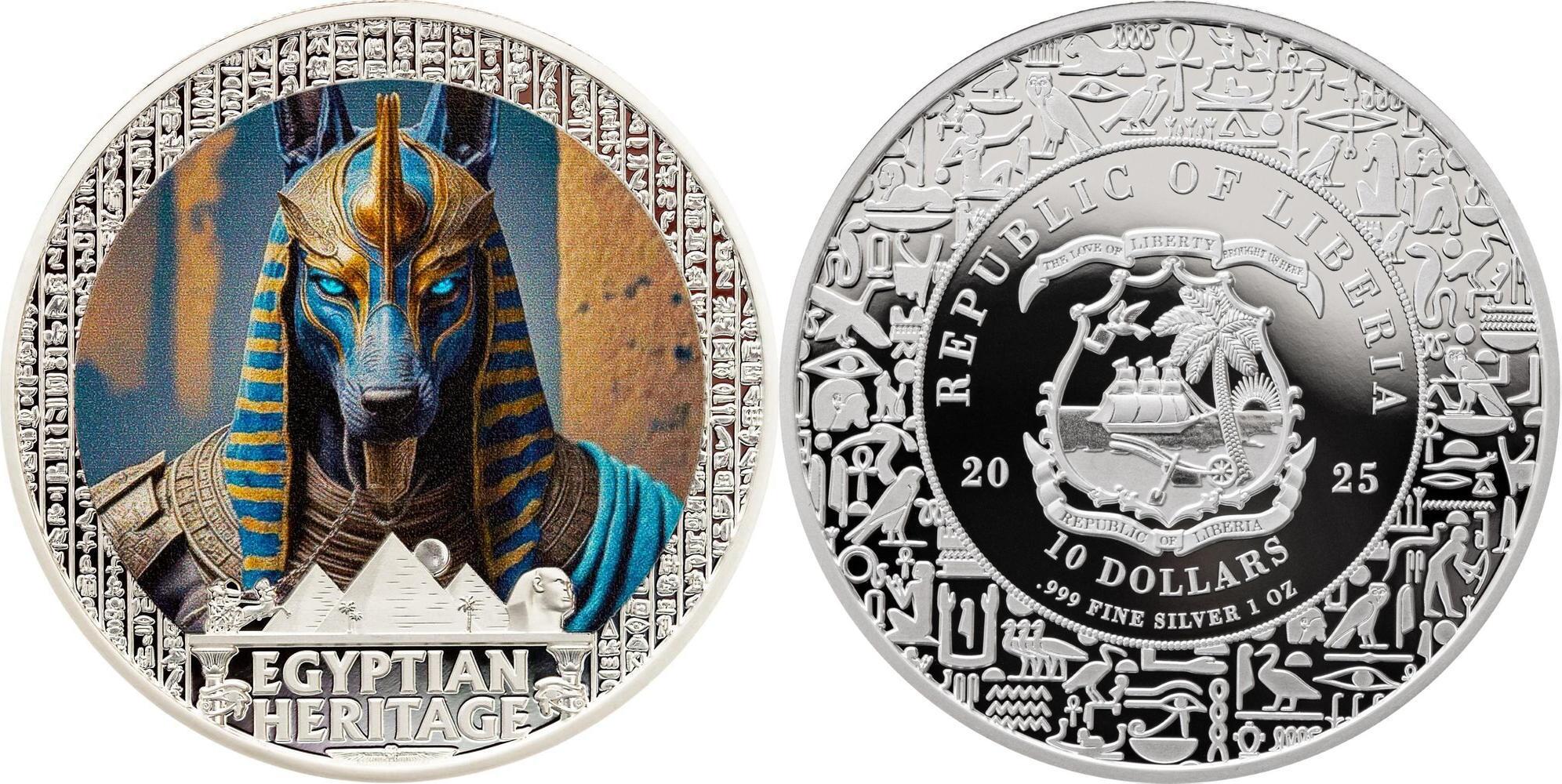 10 Dollars ANUBIS Egyptian Heritage 1 Oz Silver Coin 10$ Liberia 2025 ...