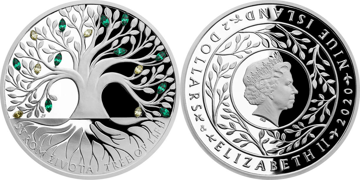 2 Dollars TREE OF LIFE Crystal 1 Oz Silver Coin 2$ Niue 2020 Proof | MA ...