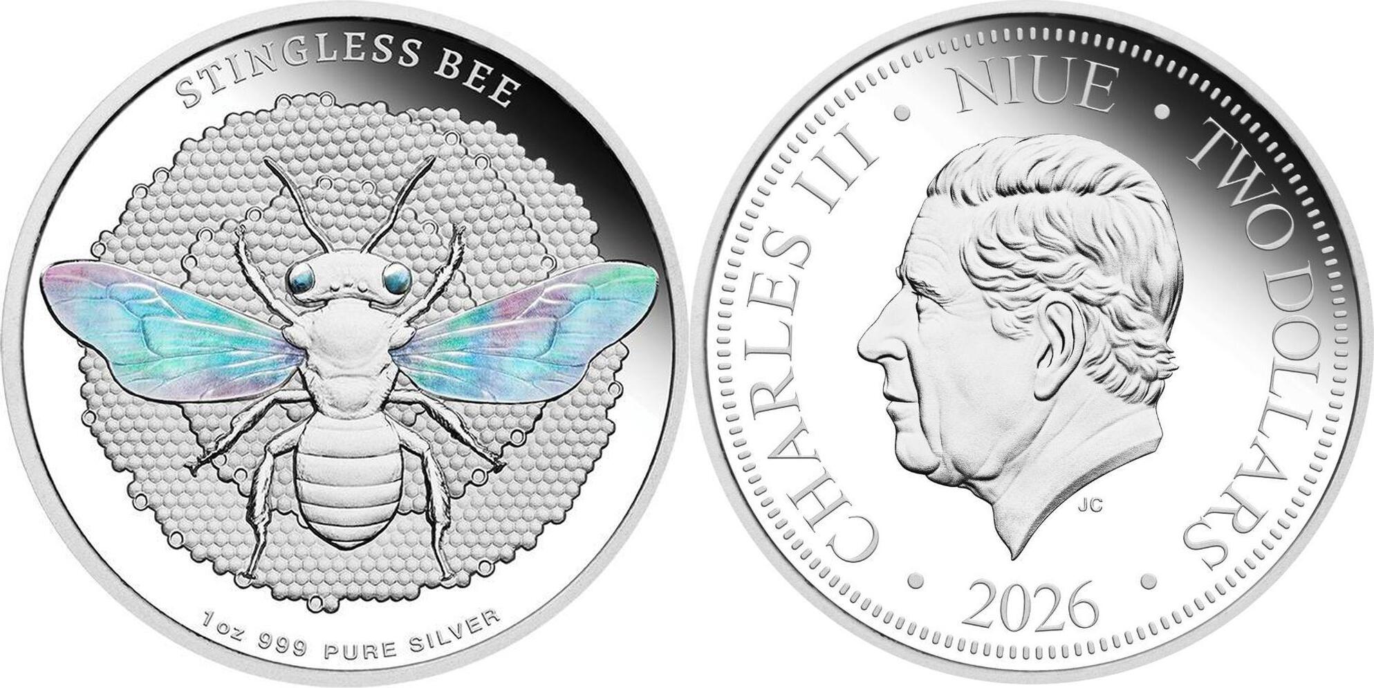 2 Dollars STINGLESS BEE Australian Native Bees 1 Oz Silver Coin 2$ Niue ...