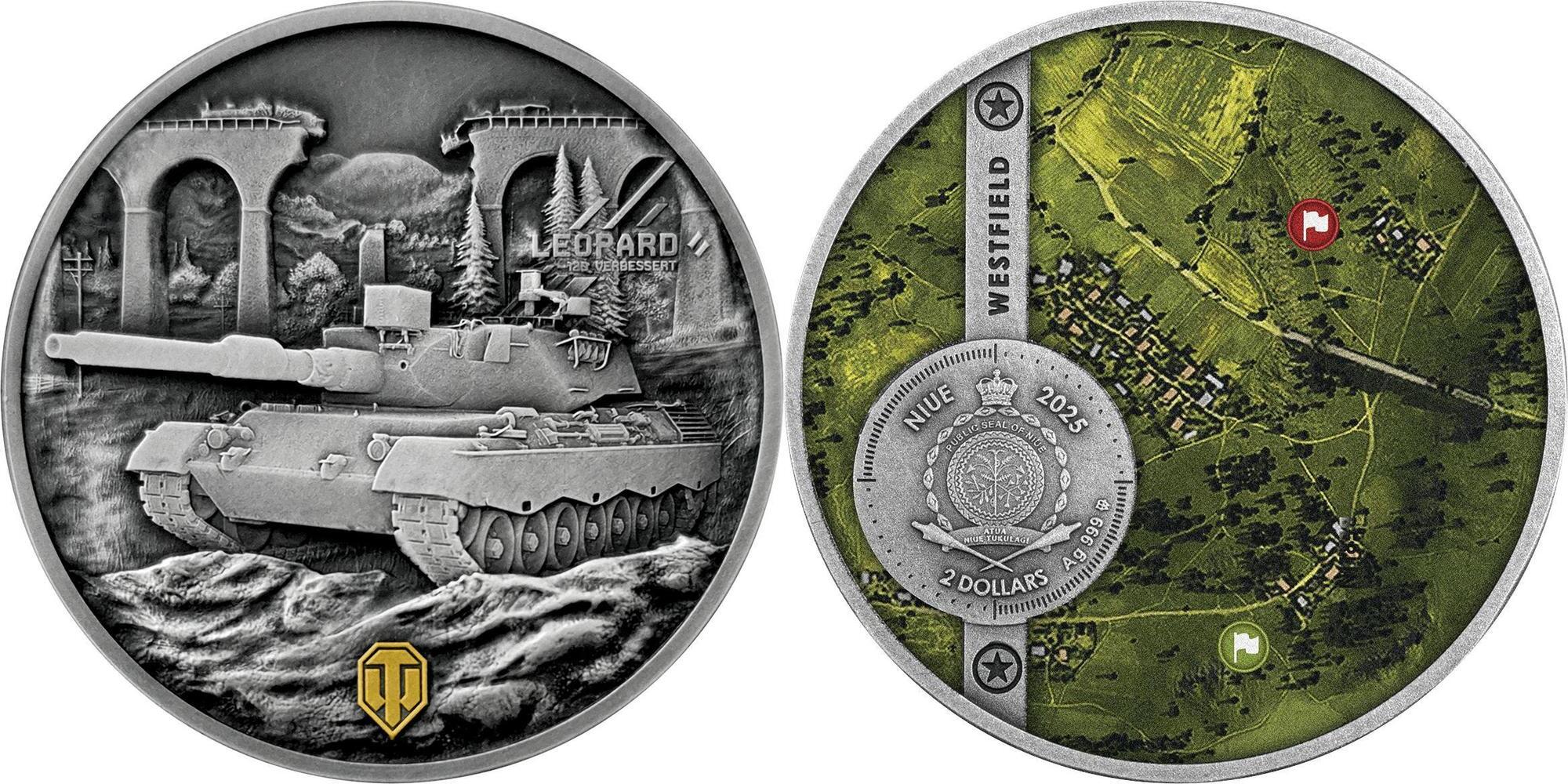 2 Dollars LEOPARD 120 VERBESSERT World Of Tanks 1 Oz Silver Coin 1 ...