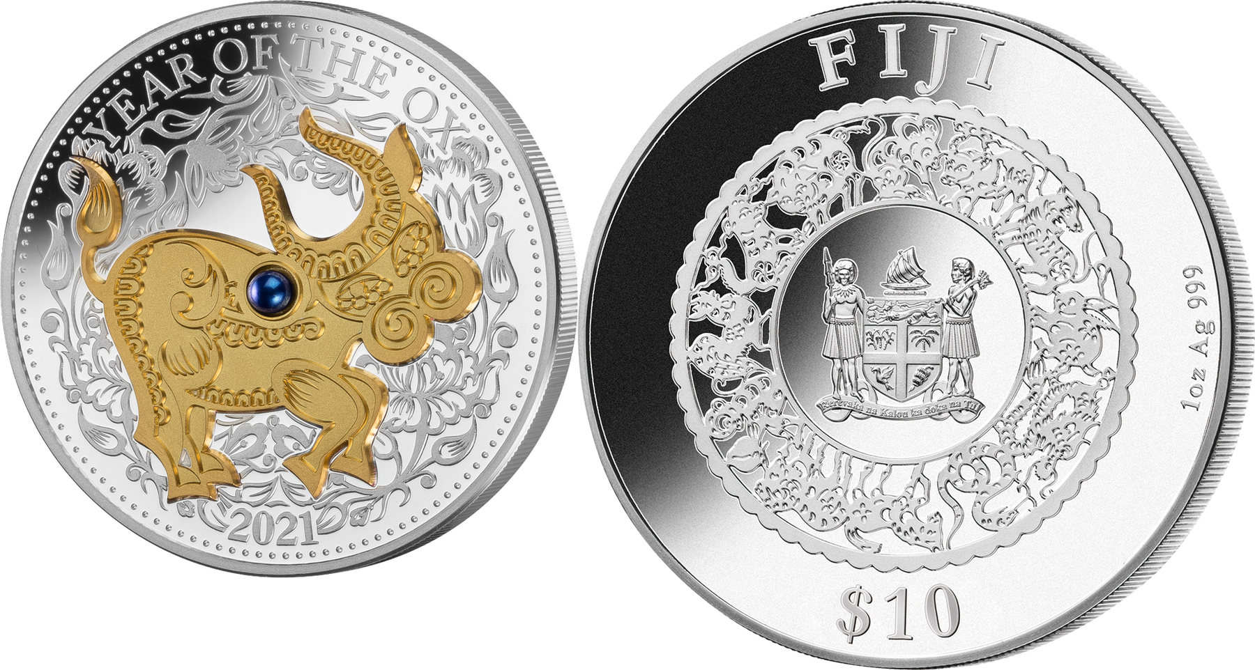 10 Dollars OX Freshwater Pearl Chinese Lunar Year 1 Oz Silver Coin 10 ...