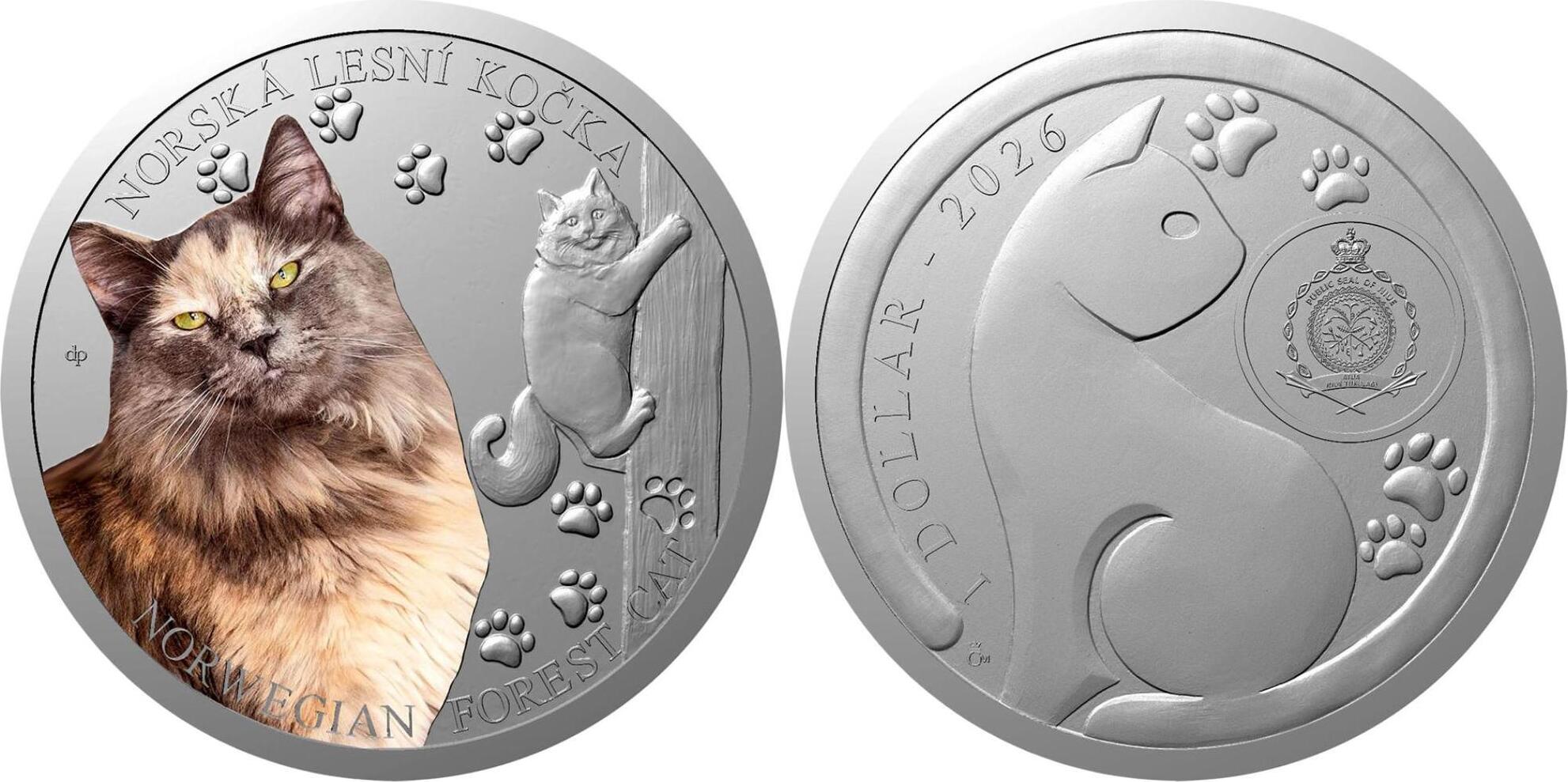 1 Dollar NORWEGIAN FOREST CAT Cat Breeds 1 Oz Silver Coin 1$ Niue 2026 ...