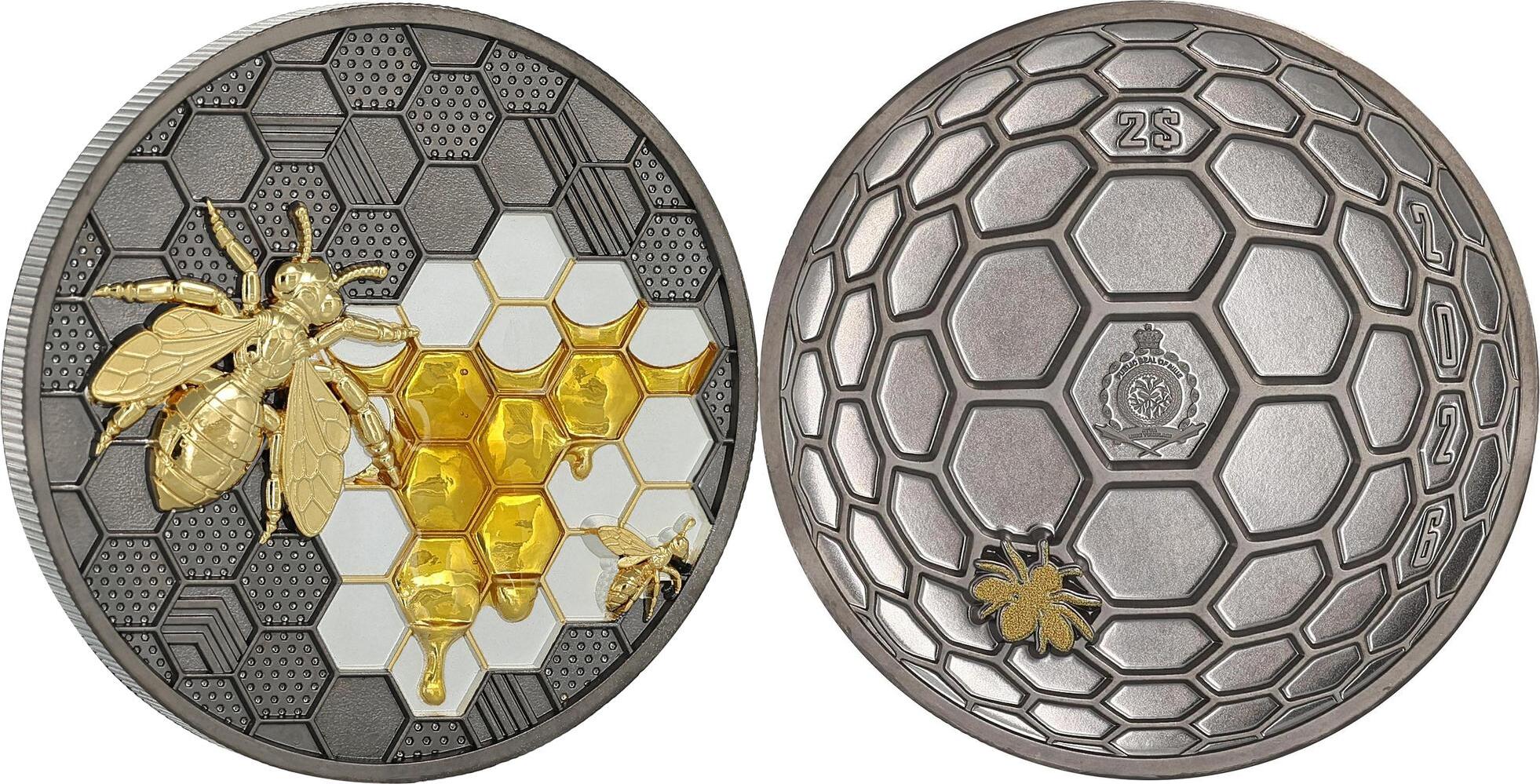 2 Dollars BEE Bionic Genesis 2 Oz Silver Coin 2$ Niue 2026 Proof | MA-Shops