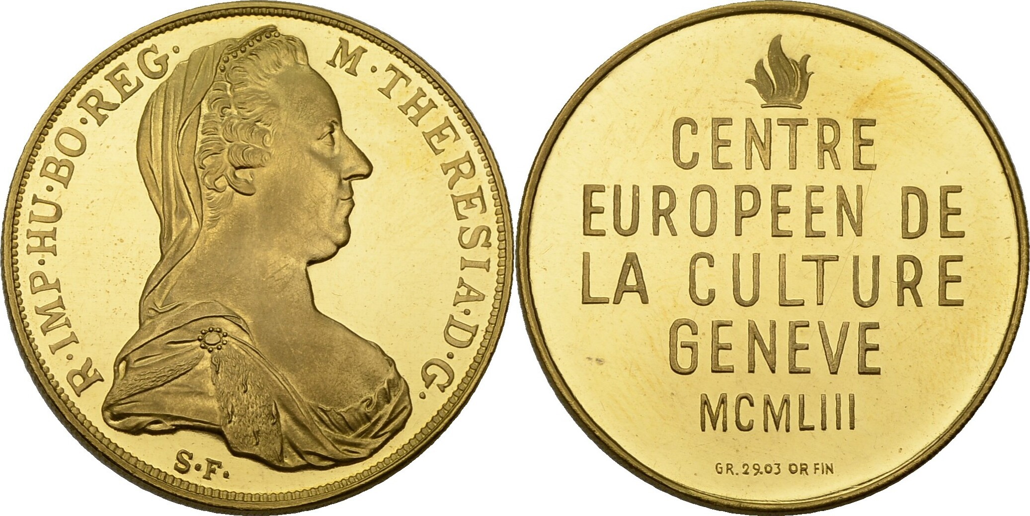 Goldmedaille zu 8,5 Dukaten 1953 Maria Theresia, centre europeen de la ...