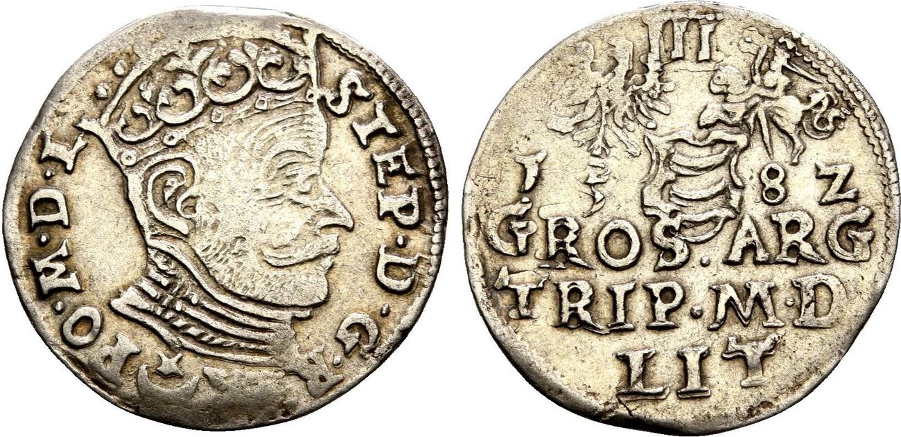 Polen Litauen: 3 Gröscher 1582 Stephan Bathory von Polen, 1576-1586: VF ...