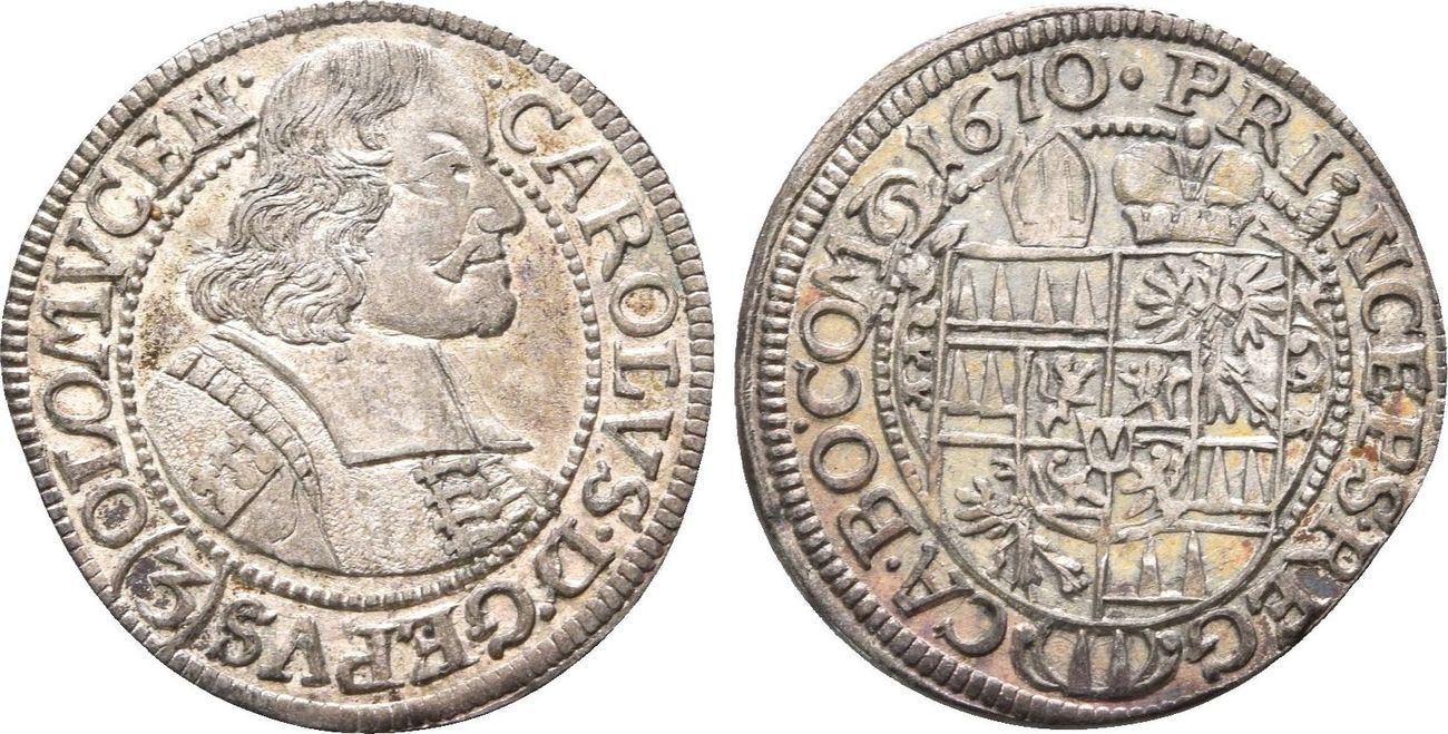Olmütz Bistum 3 Kreuzer 1670 Karl von Lichtenstein 1664-1695 aEF | MA-Shops
