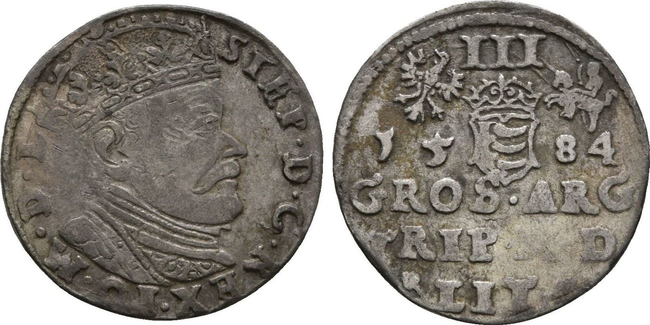 Litauen: 3 Gröscher Vilnus 1584 Stephan Bathory von Polen, 1576-1586 ...