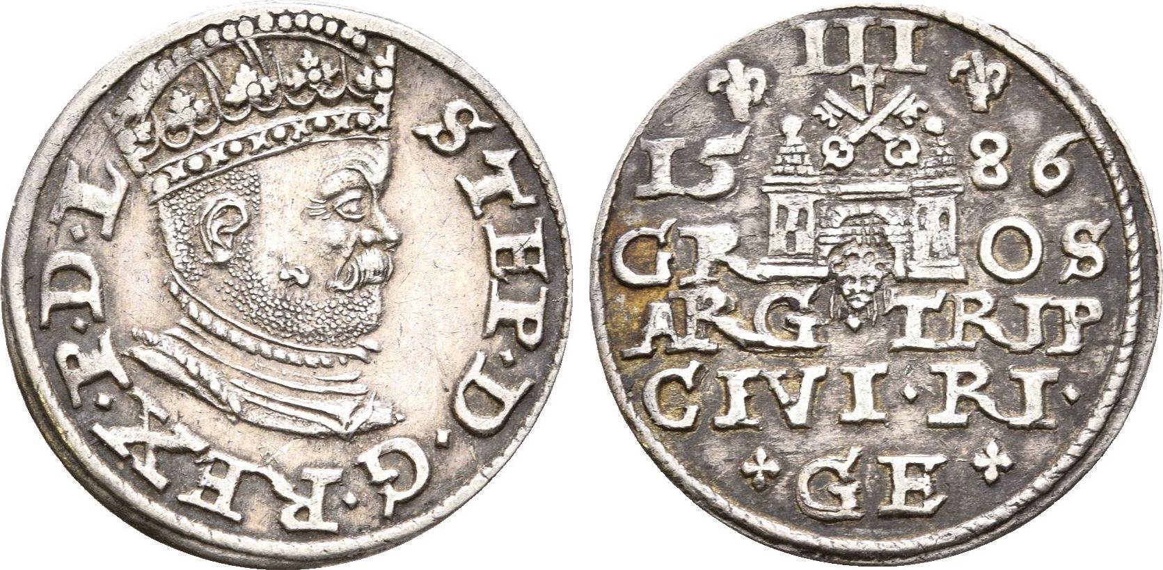 Polen Riga Stadt: 3 Gröscher 1586 Stephan Bathory, 1576-1586: EF / VF ...