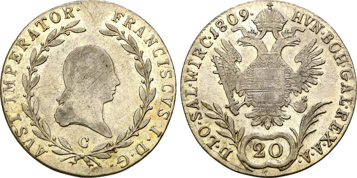 Habsburg: 20 Kreuzer Prag 1809 C Franz II, 1792-1835: EF | MA-Shops