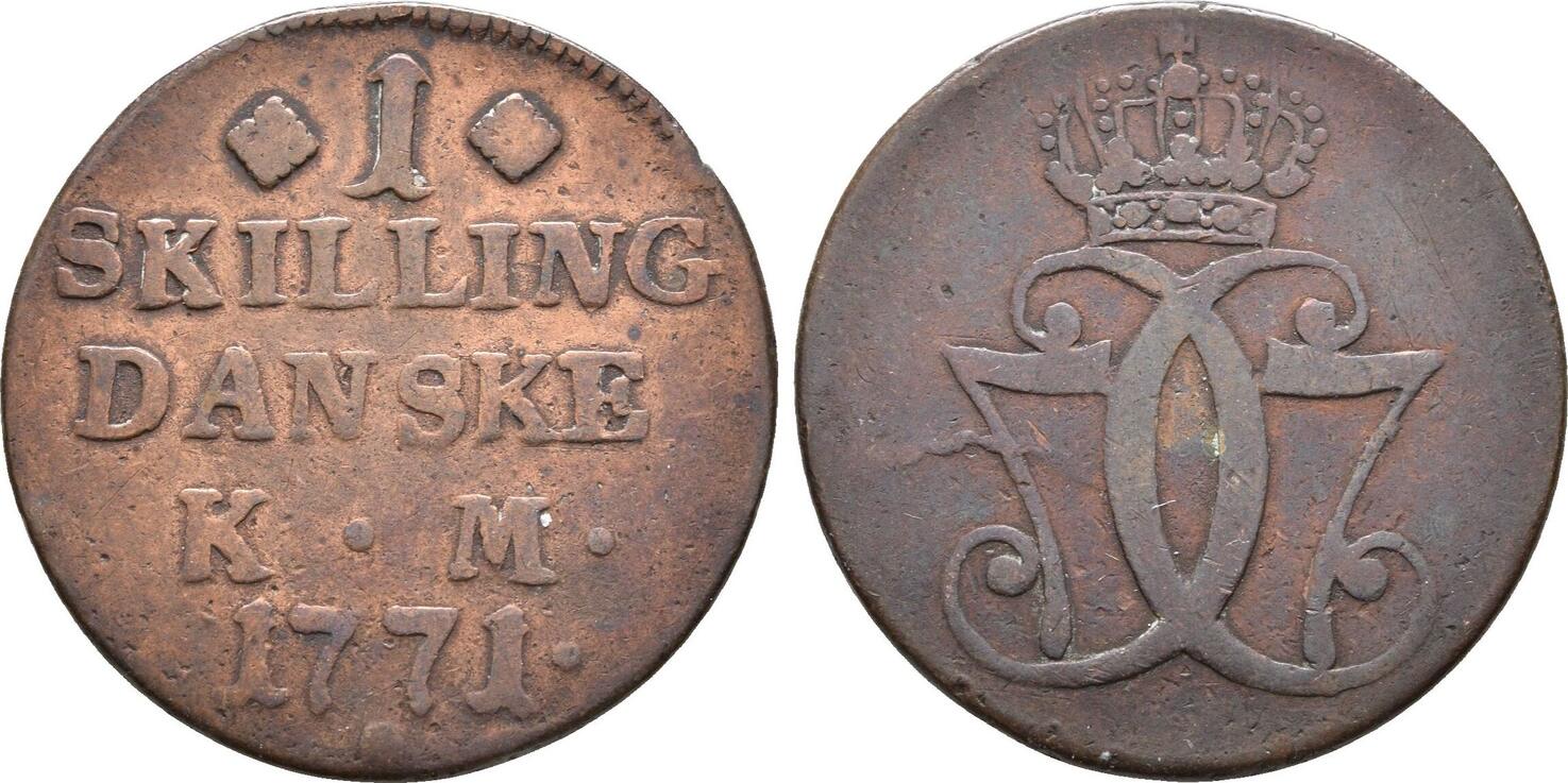 Dänemark: 1 Skilling 1771 Christian VII, 1766-1808: VF | MA-Shops