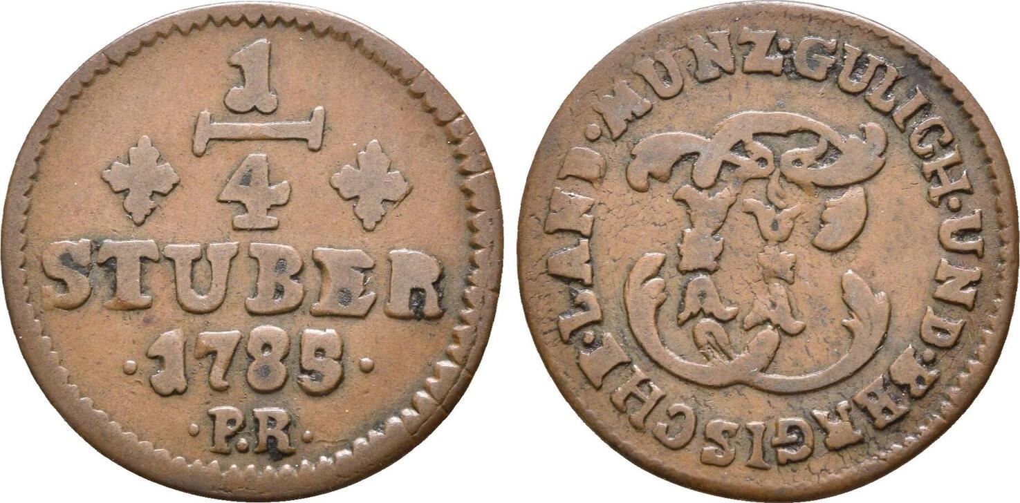 Jülich Berg: 1/4 Stüber 1785 PR Karl Theodor, 1742-1799: VF | MA-Shops