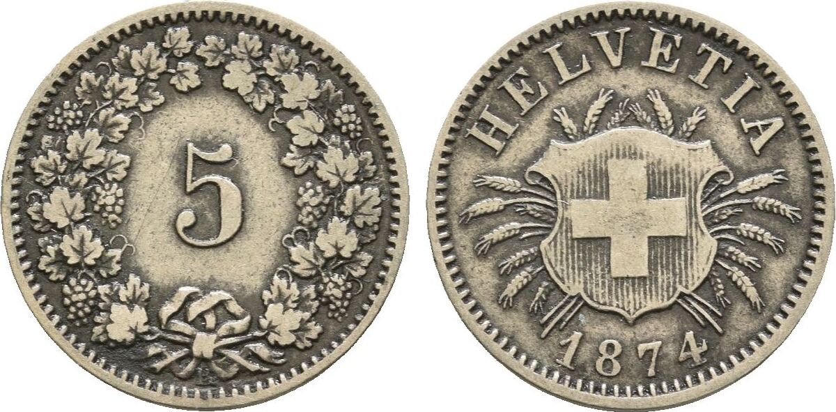 Schweiz: 5 Rappen 1874 B VF | MA-Shops