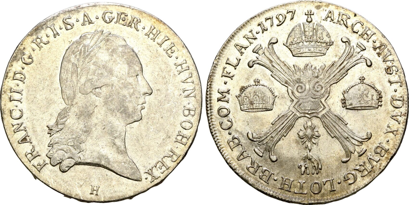 Habsburg: Kronentaler Günzburg 1797 H Franz II, 1792-1835: EF / AU, seltene Erhaltung !! | MA-Shops