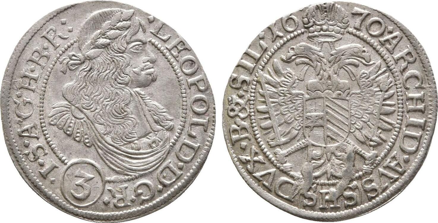 Habsburg: 3 Kreuzer Breslau 1670 SHS Leopold I, 1657-1705: VF-EF | MA-Shops
