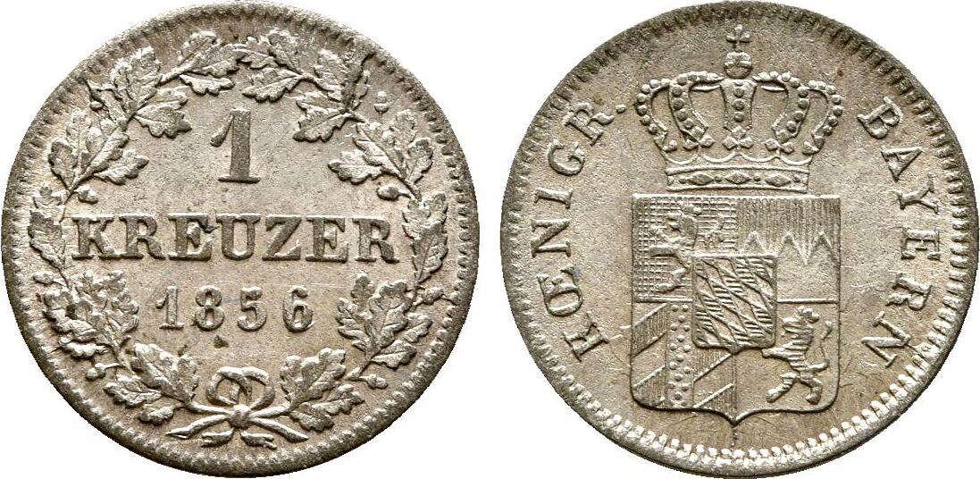 Bayern: 1 Kreuzer 1856 Maximilian II, 1848-1864: UNC | MA-Shops