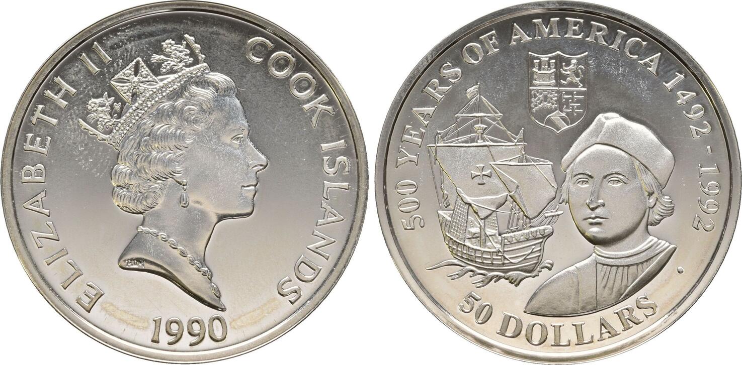 USA: 50 Dollar Cook Islands 1992 Proof in Schutzdose | MA-Shops