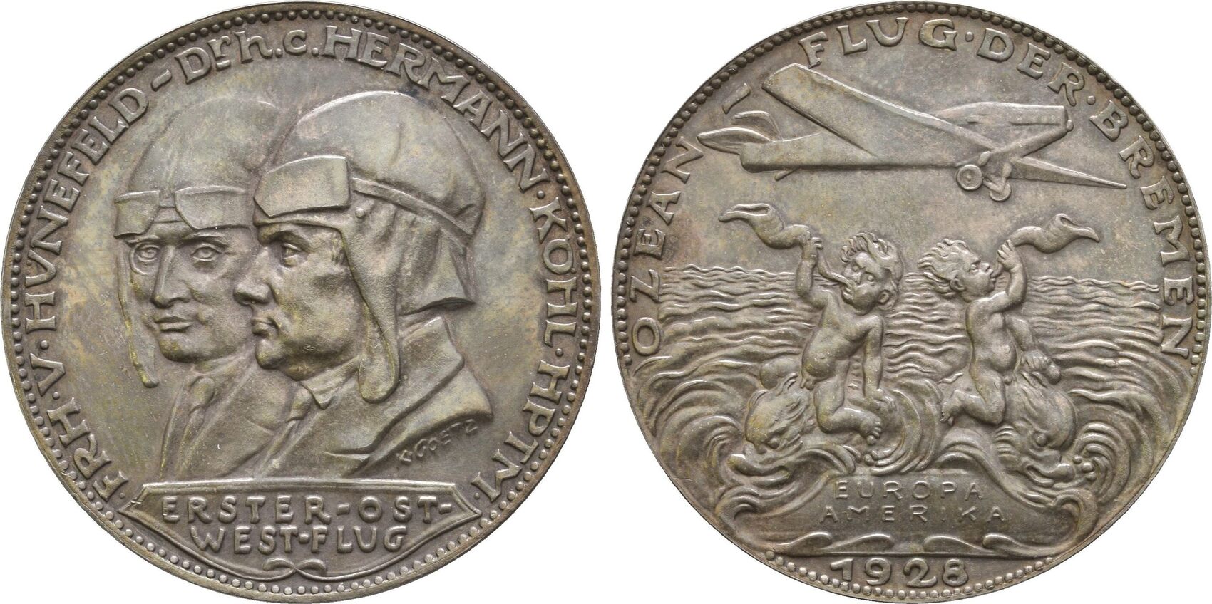Weimarer Republik - Luftfahrt: Karl Götz: Silbermedaille a.d. Ost West Ozeanflug d. BREMEN 1928 ...