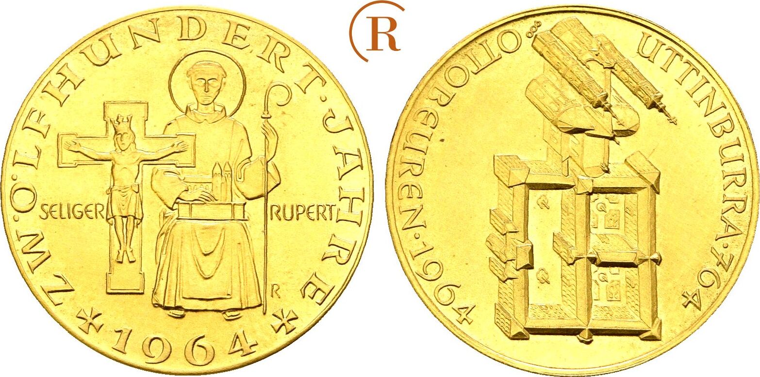 Ottobeuren Abtei: Goldmedaille von Karl Roth, 1200 jähr. Jubiläum 1964 ...