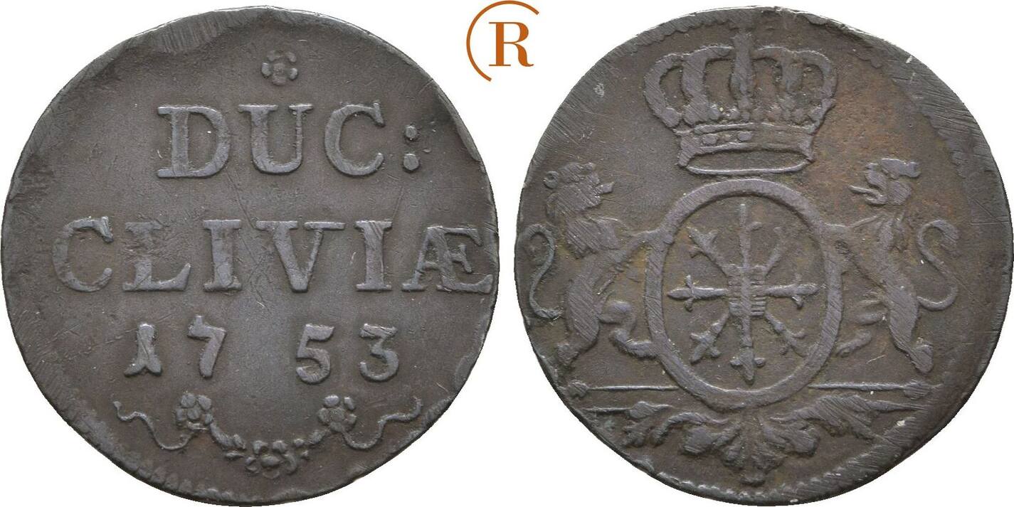 Preussen: Kupfer Deut Kleve 1753 Friedrich II. der Große, 1740-1786: VF ...