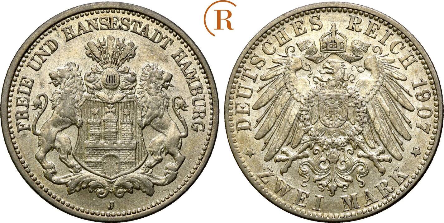 Kaiserreich: Hamburg: 2 Mark 1907 J VF-EF | MA-Shops