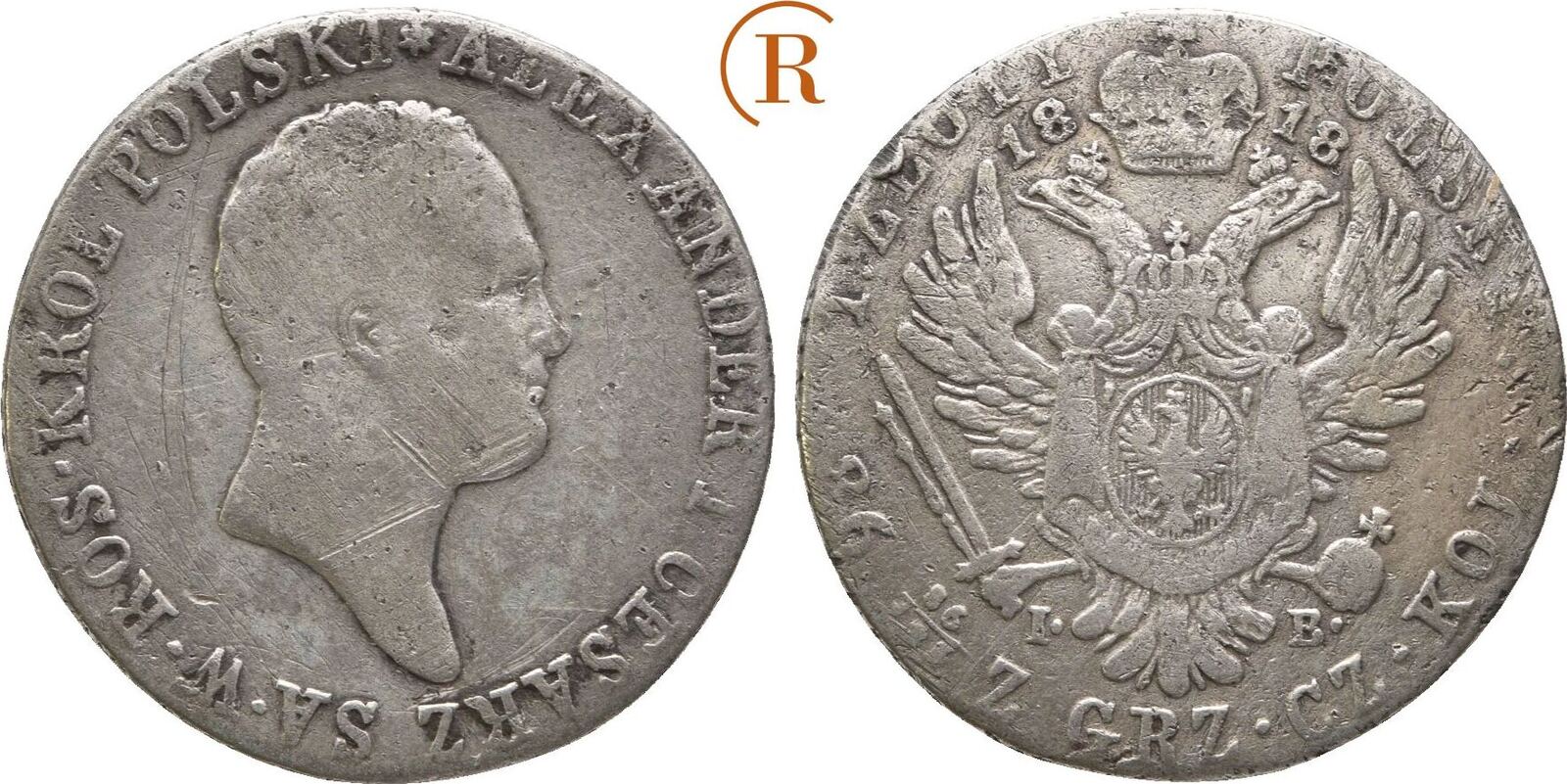 Russland: Warschau für Polen: 1 Zloty 1818 IB Alexander I, 1801-1825: VF Kratzer | MA-Shops