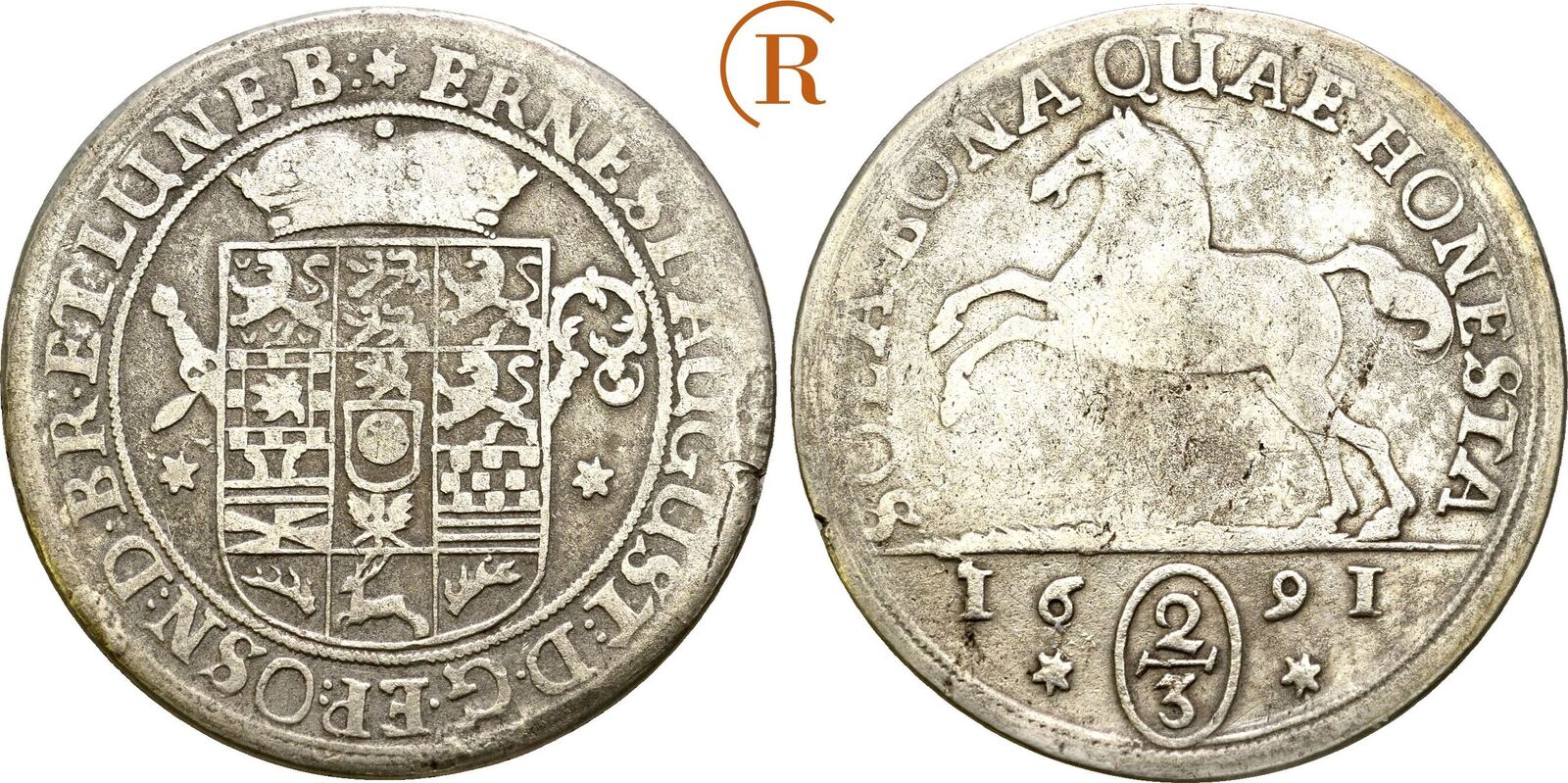 Braunschweig Calenberg Hannover: 2/3 Taler 1691 Ernst August, 1679-1698 ...