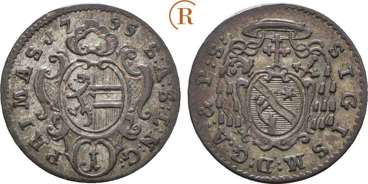 Salzburg Erzbistum: 1 Kreuzer 1755 Sigismund III, 1753-1771: EF | MA-Shops