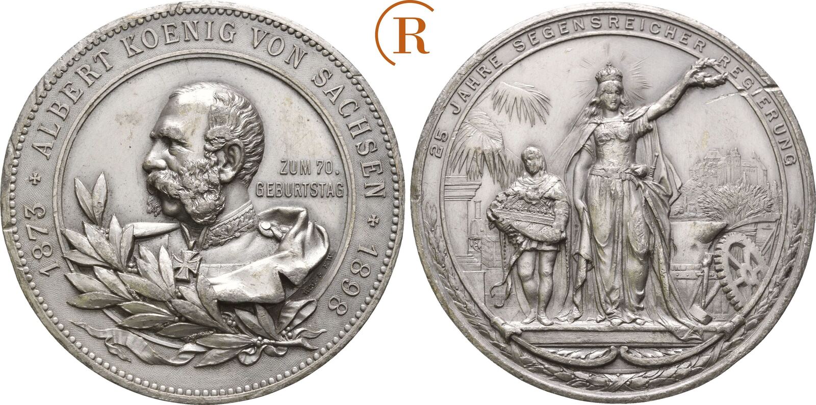 Sachsen: Zinnmedaille von Mayer und Wilhelm 1898 Albert, 1873-1902: EF ...